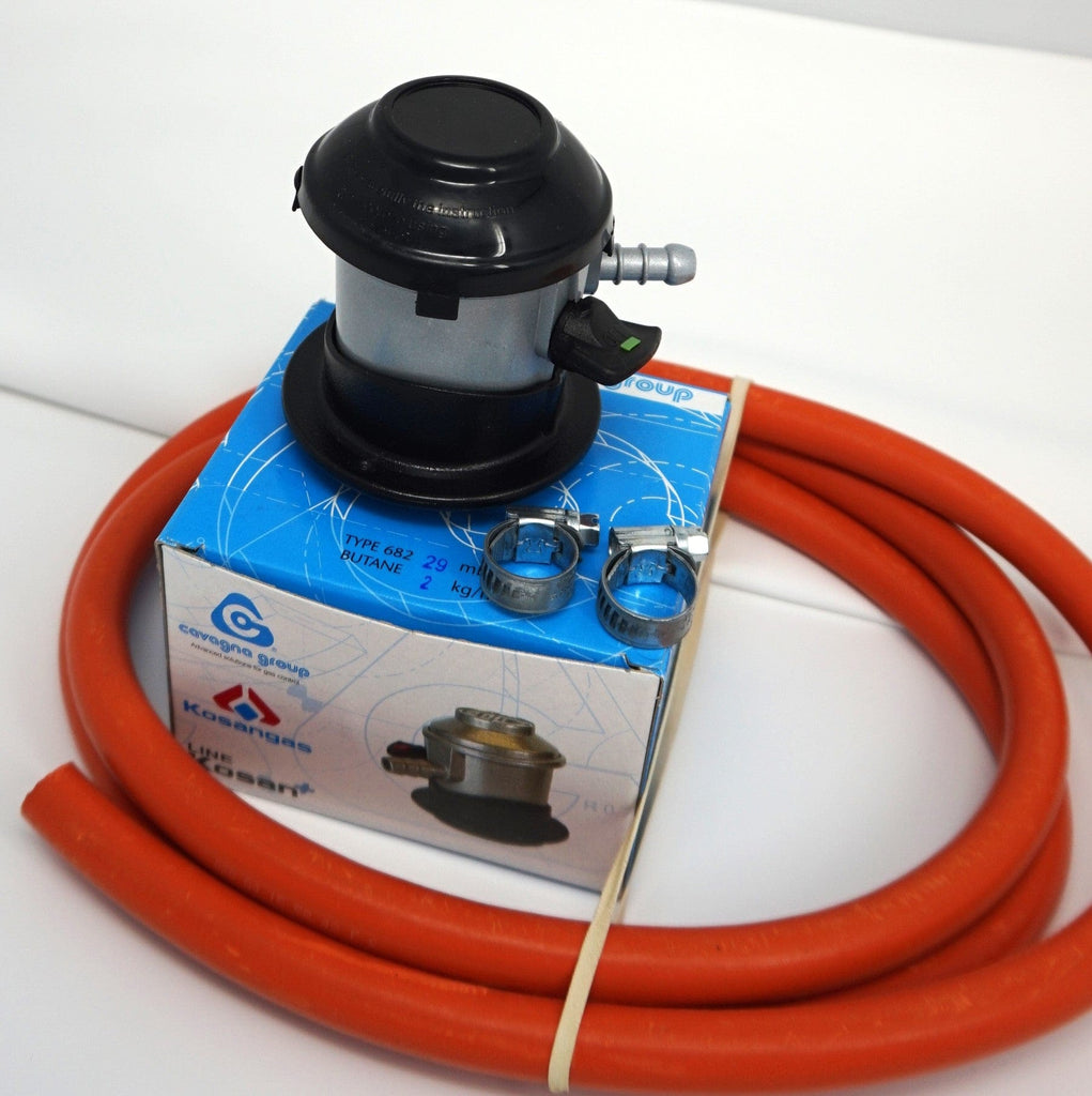 35 mm Jumbo Clip-On Butane Gas Regulator with Rain Cap 2 metres 8mm ho ...